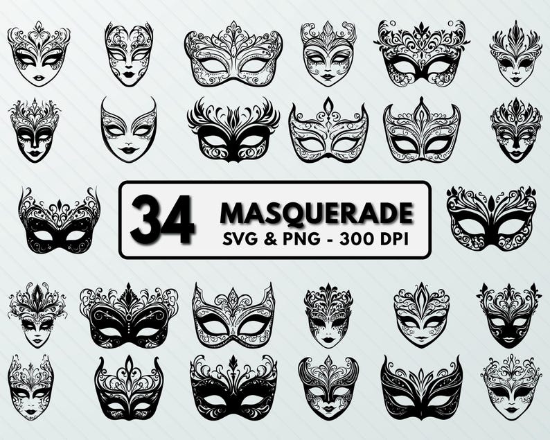 Masquerade Mask SVG PNG: Clipart Silhouette, Cricut Cut File - Etsy