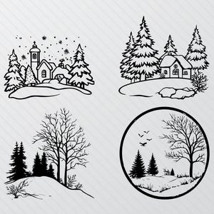 Winter Scene Svg Bundle, Christmas Winter Scene Silhouette Design ...
