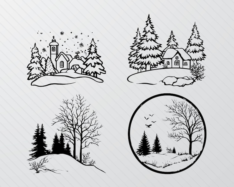 Winter Scene Svg Bundle, Christmas Winter Scene Silhouette Design ...