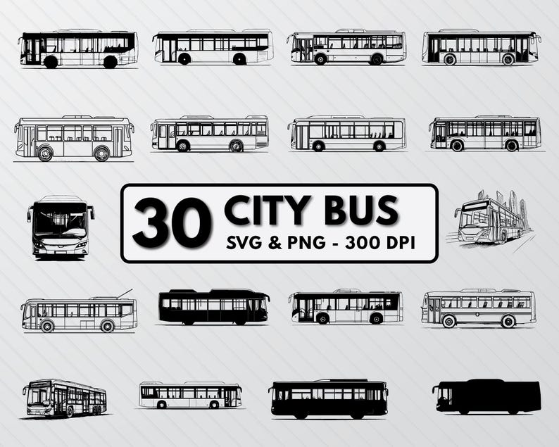 City Bus SVG Bundle: Silhouette Clipart, Decal Cut File (PNG) - Etsy