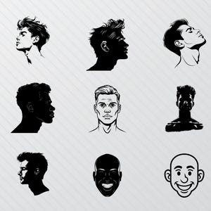 Man Face Silhouette Svg, Man Face Svg Bundle Cut File, Men Face Clipart ...
