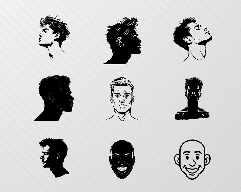 Man Face Silhouette Svg, Man Face Svg Bundle Cut File, Men Face Clipart ...