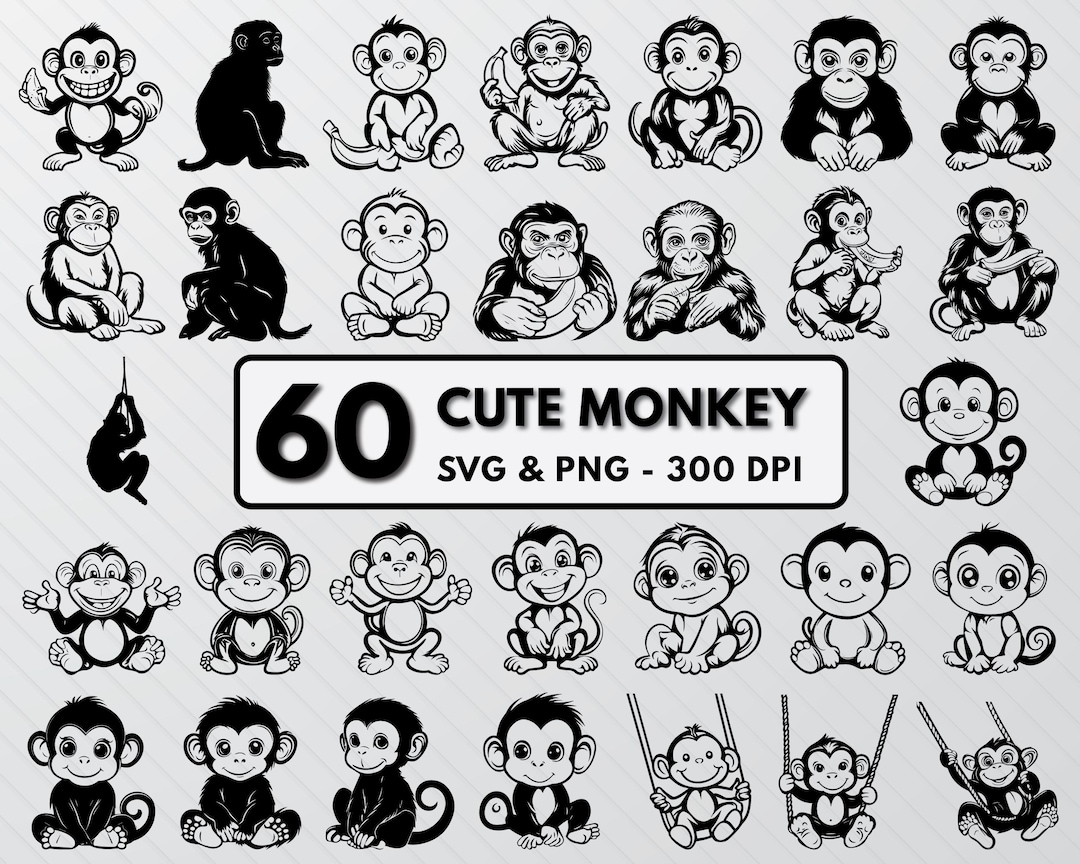 Monkey SVG Cut Files: Funny Animal Clipart, Logo Outline (PNG) - Etsy