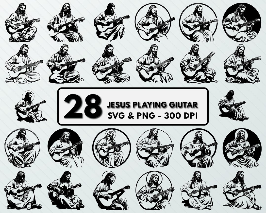 Jesus Playing Guitar Svg Png, Guitar Clipart, Jesus Guitar Silhouette ...