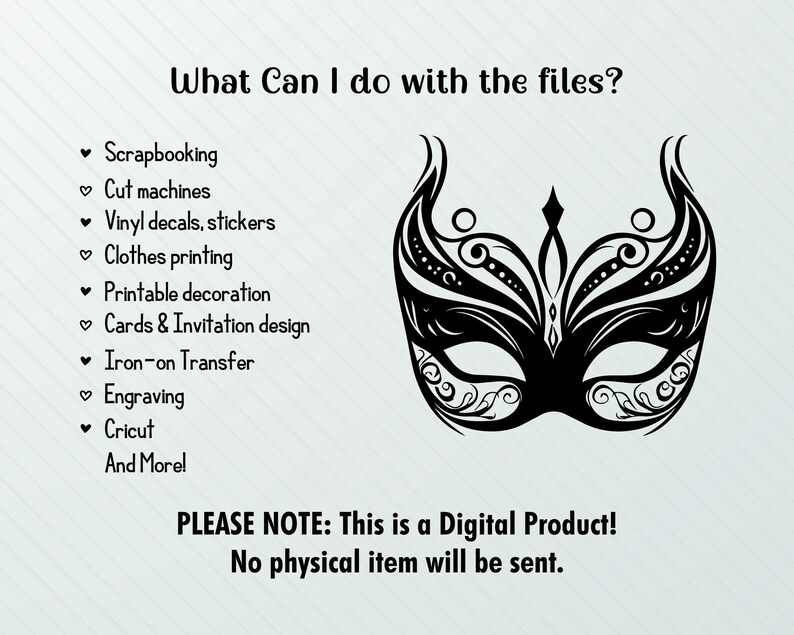 Masquerade Mask SVG PNG: Clipart Silhouette, Cricut Cut File - Etsy