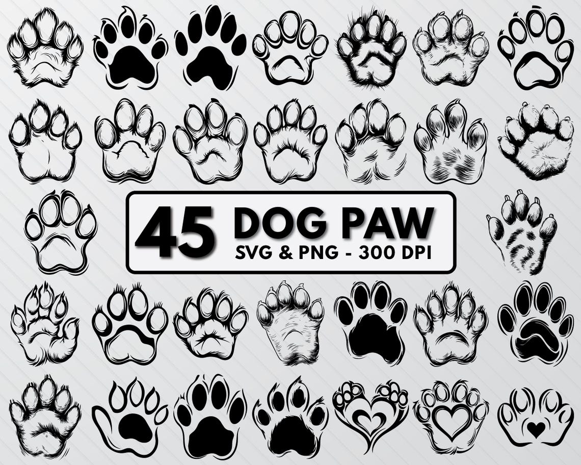 Dog Paw Silhouette Svg, Dog Paw Svg Bundle Cut Files, Dog Paw Clipart ...
