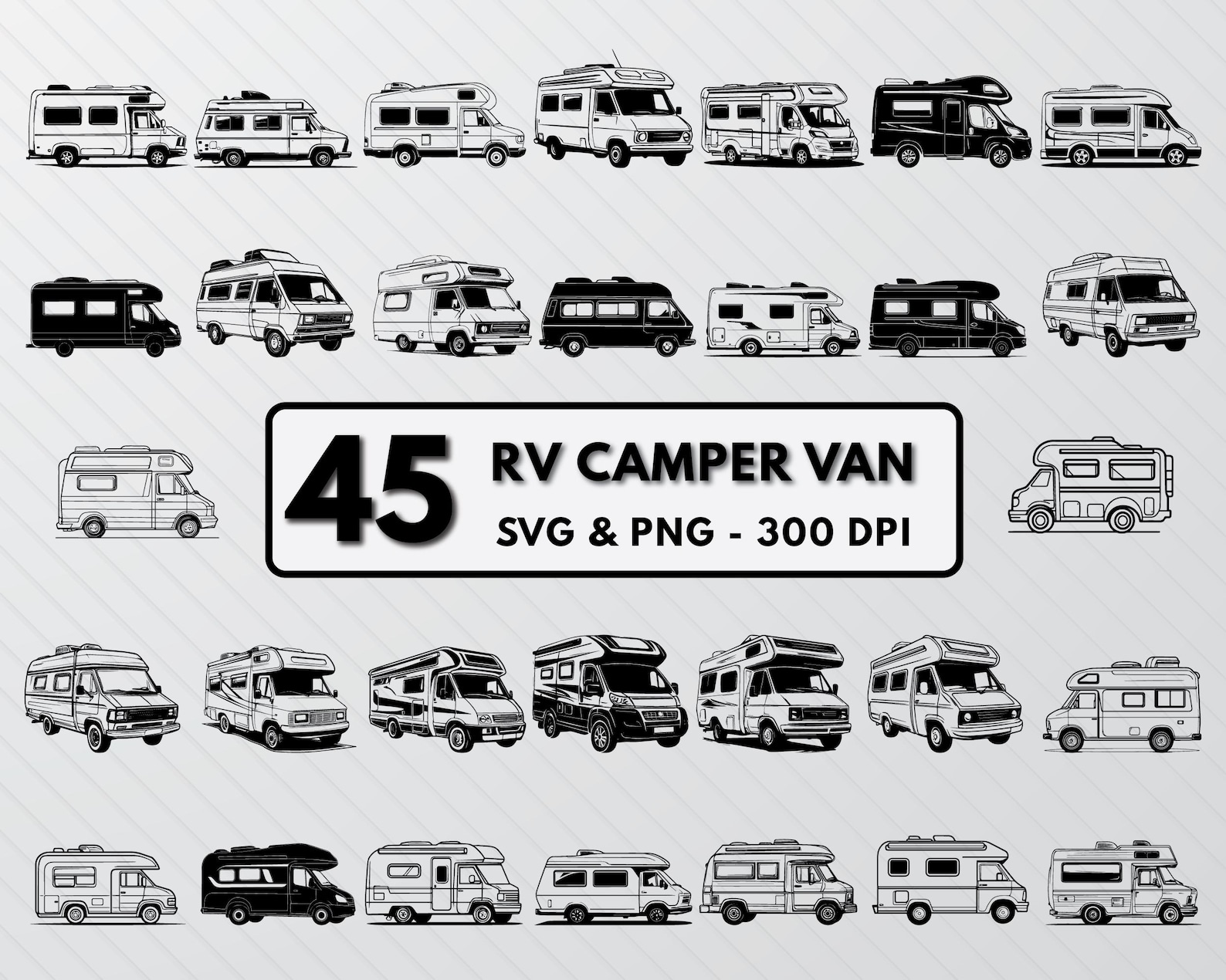 RV Camper Van Silhouette Svg Cricut, RV Camper Van Svg Bundle Set, RV ...