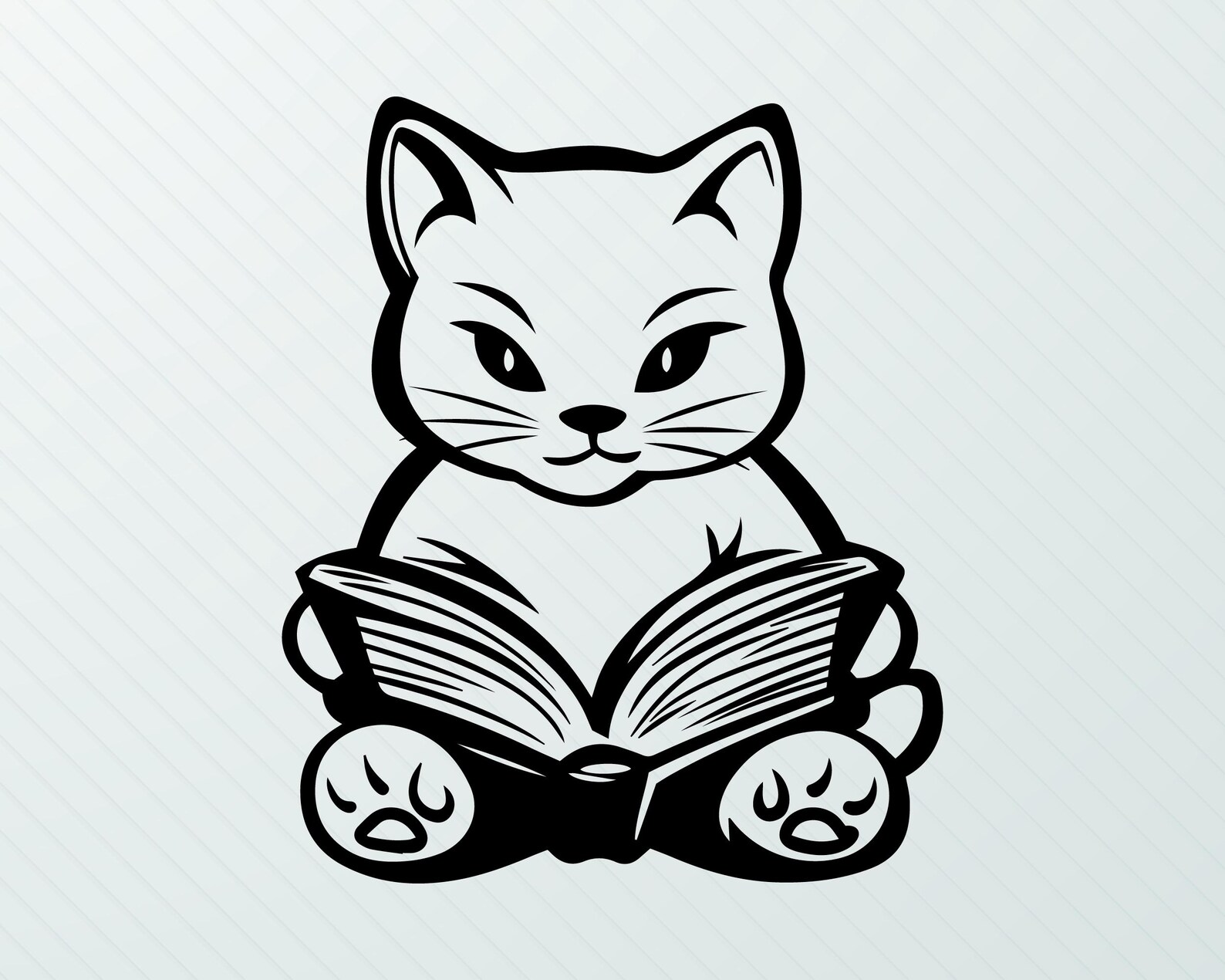 Cat Reading Book SVG PNG Bundle: Silhouette Clipart, Vector Cut Files ...