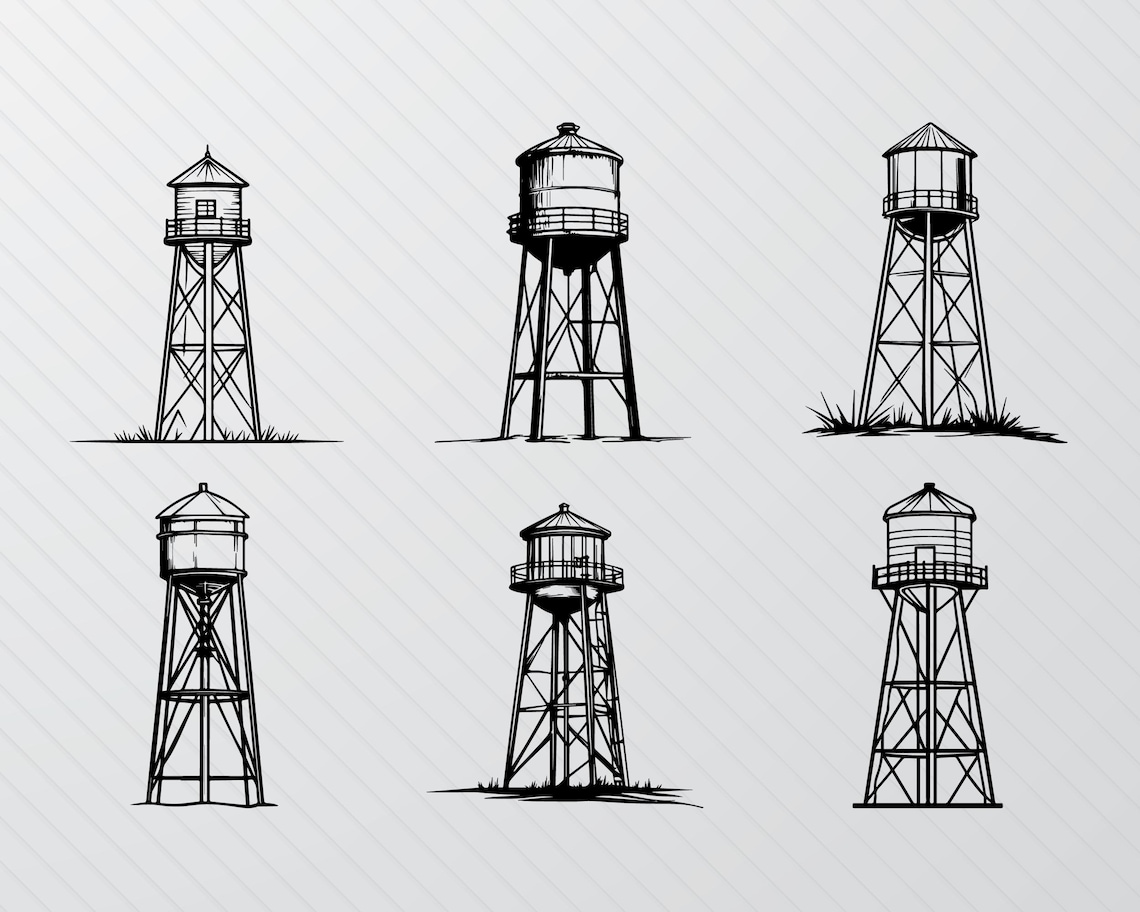 Water Tower Silhouette, Water Tower Svg Bundle, Water Tower Clipart ...