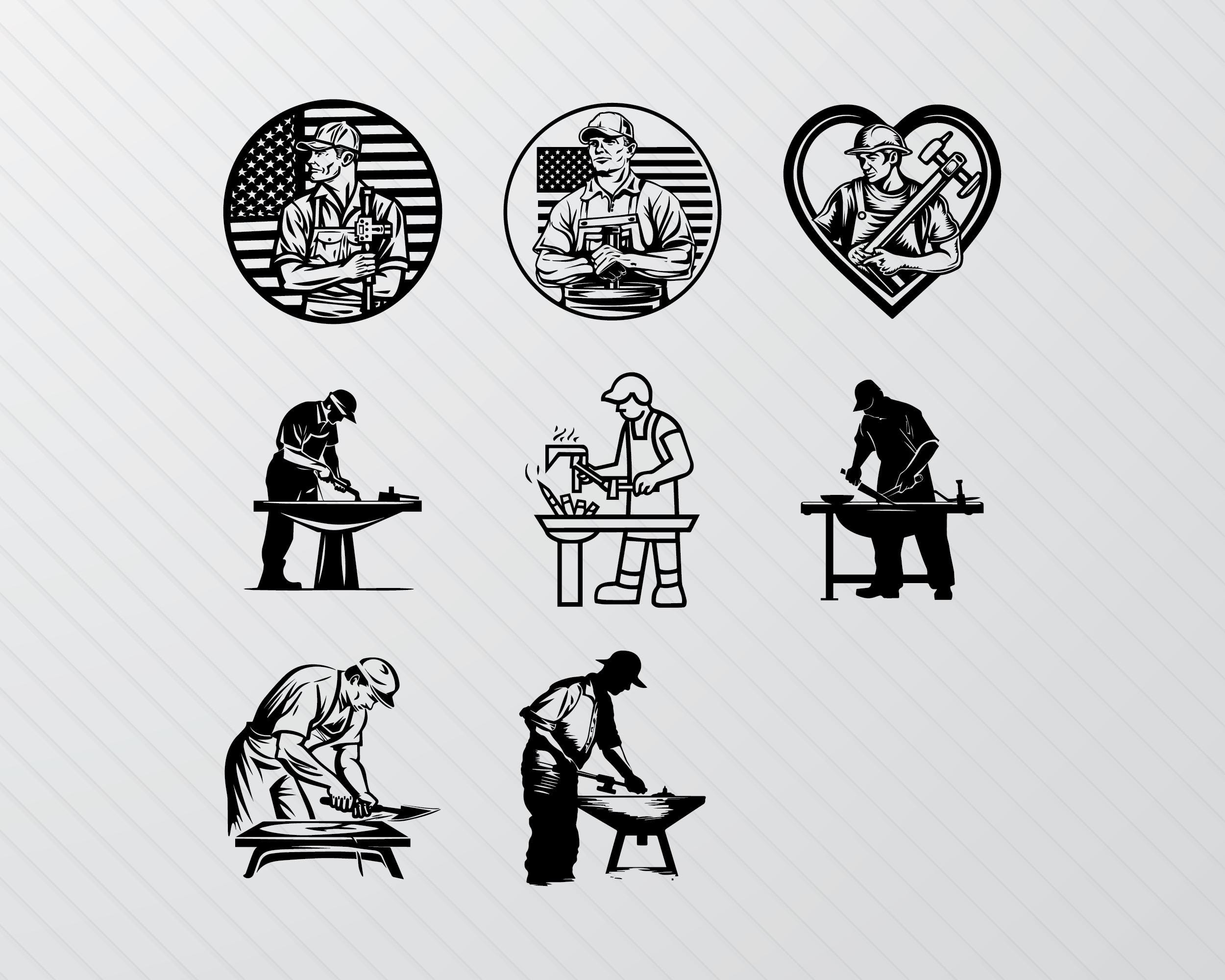 Blacksmith Silhouette SVG Bundle: Clipart, Outlines, Decal (PNG, Vector ...