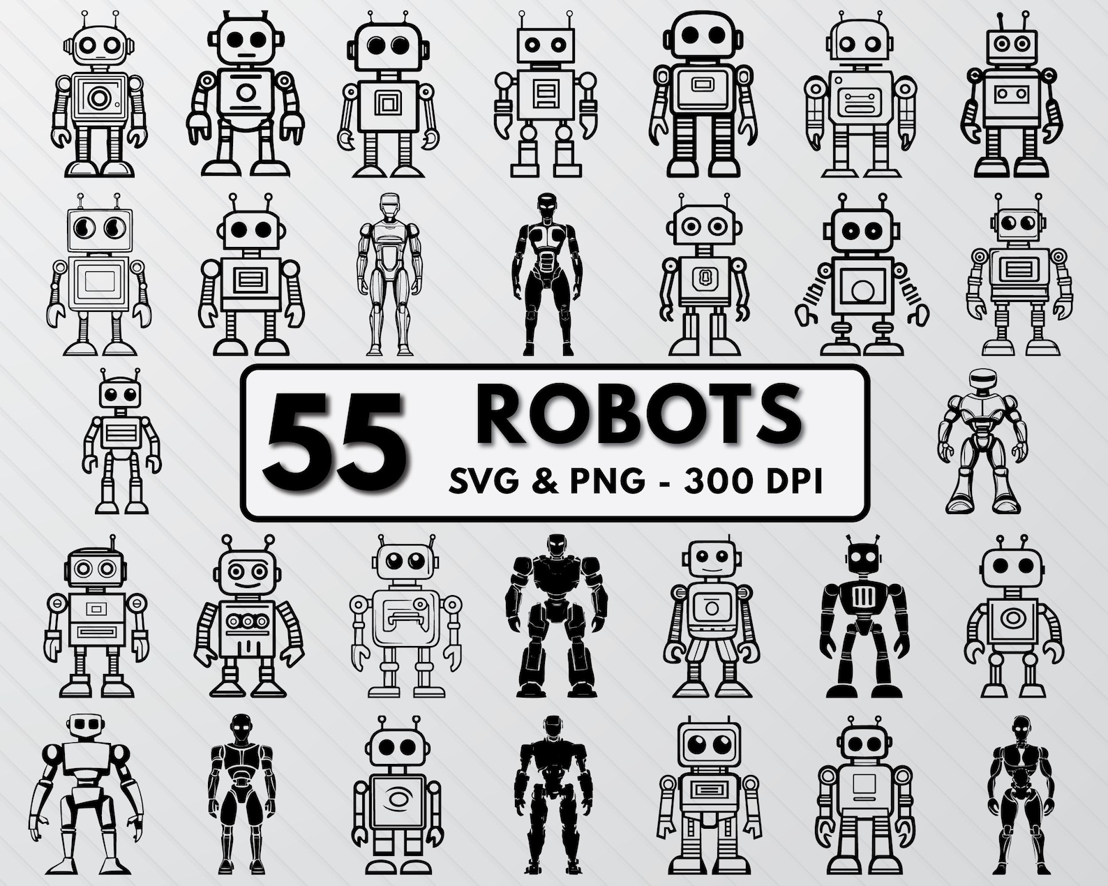 Robot Silhouette SVG Bundle: Vector Art, Clipart (PNG, Cricut) - Etsy