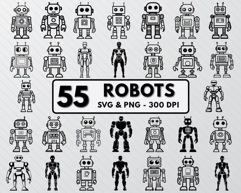 Robot Silhouette SVG Bundle: Vector Art, Clipart (PNG, Cricut) - Etsy