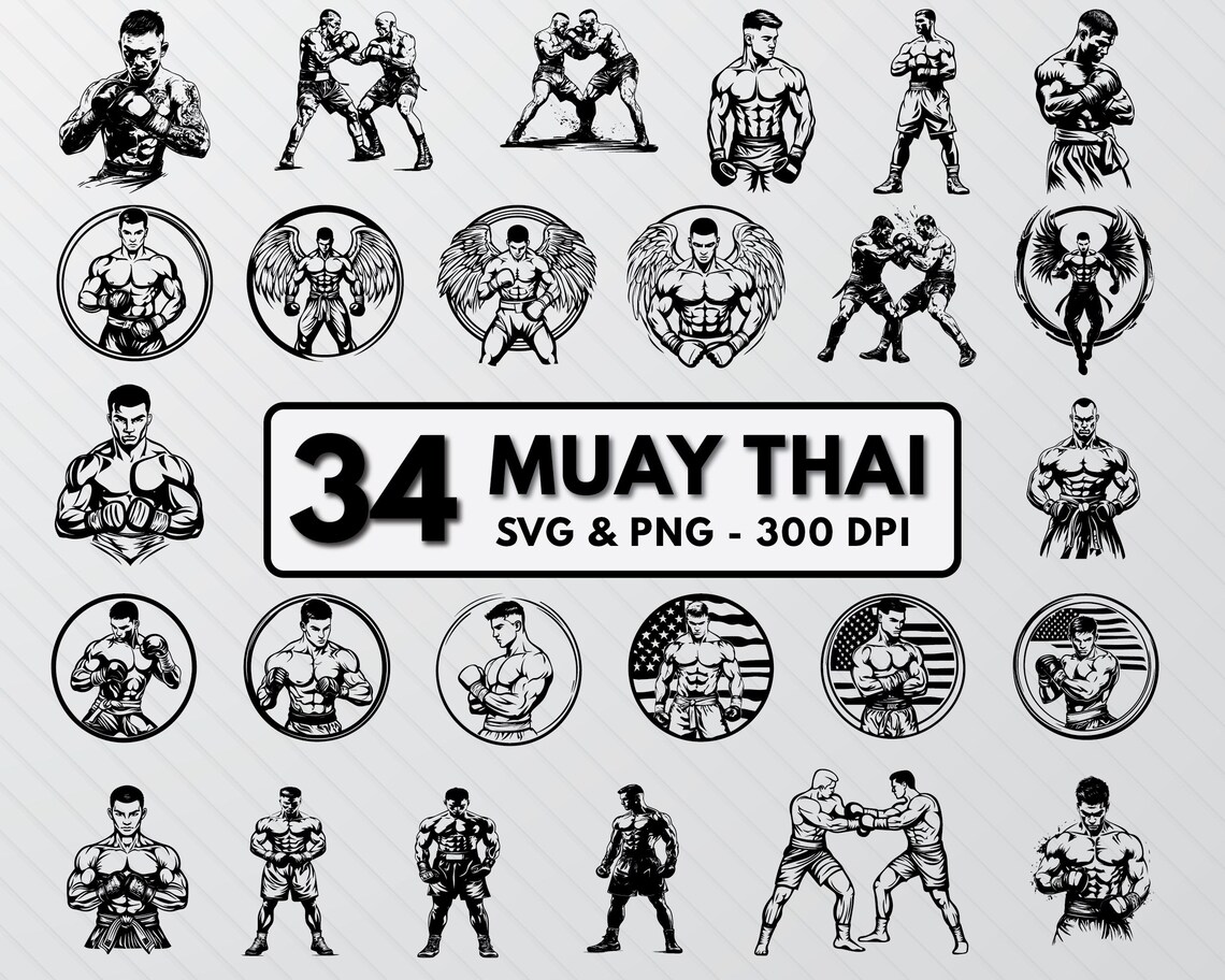 Muay Thai Svg Bundle, Muay Thai Silhouette Cut File, Muay Thai Man ...