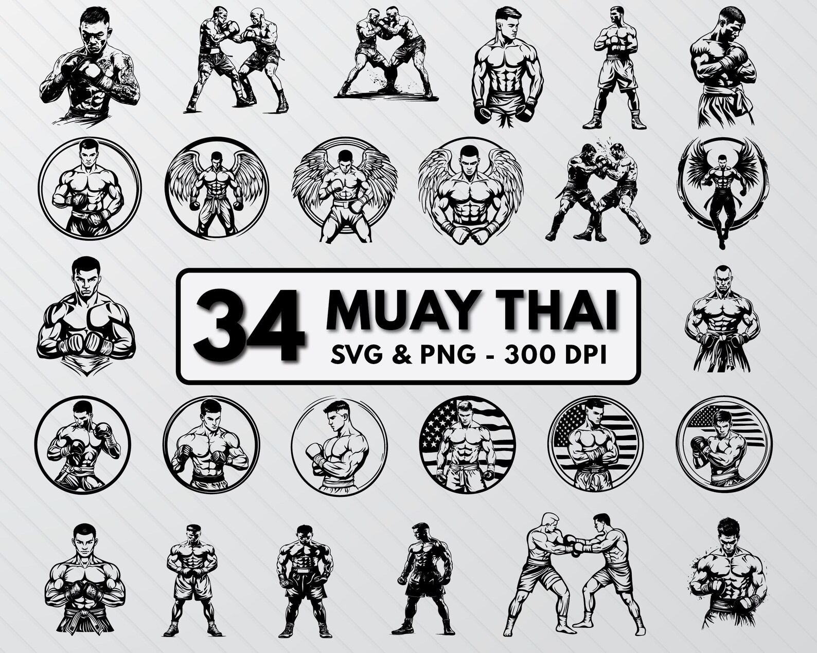 Muay Thai Svg Bundle, Muay Thai Silhouette Cut File, Muay Thai Man ...