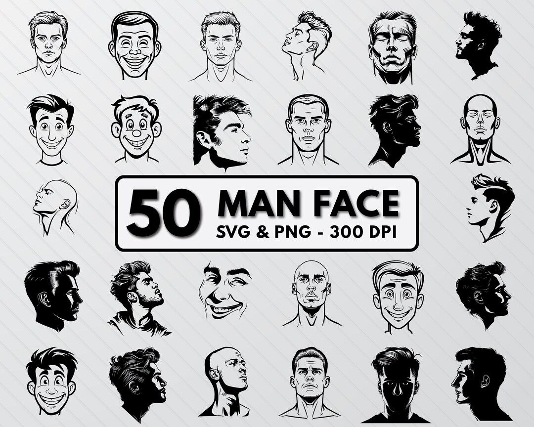 Man Face Silhouette Svg, Man Face Svg Bundle Cut File, Men Face Clipart ...