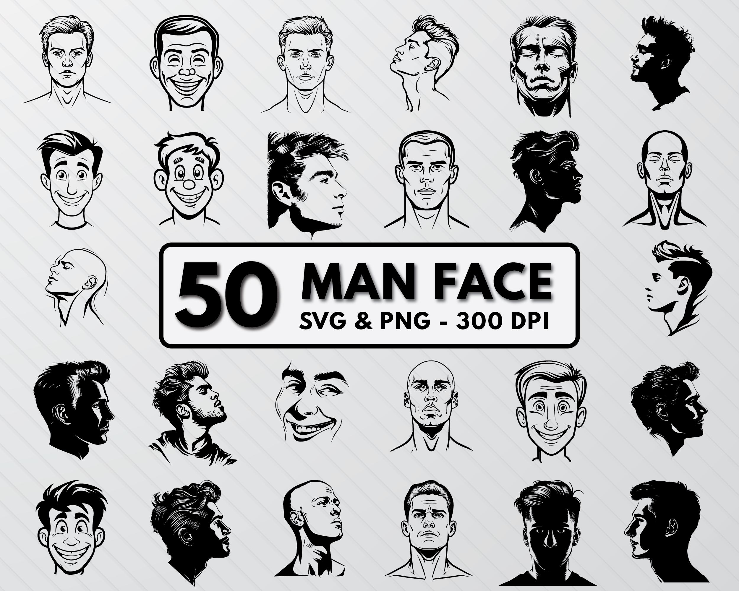 Man Face Silhouette Svg, Man Face Svg Bundle Cut File, Men Face Clipart ...