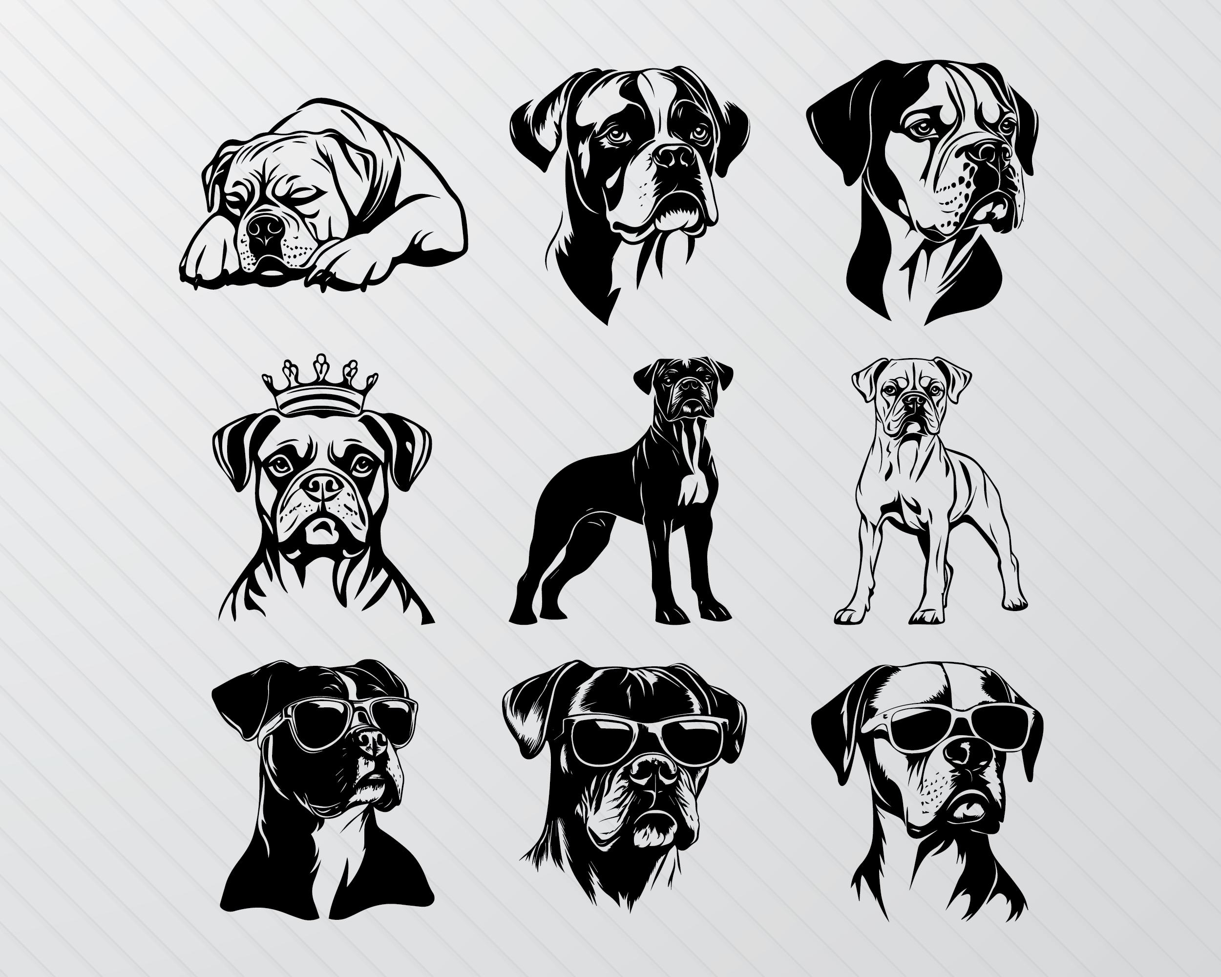 Boxer Dog Silhouette, Boxer Dogs Svg Bundle, Boxer Dog Png Clipart ...