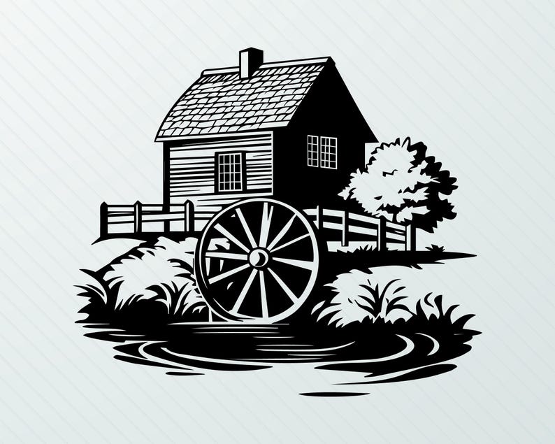 Watermill Clipart: Vector Art, Silhouette Designs (SVG, PNG) - Etsy