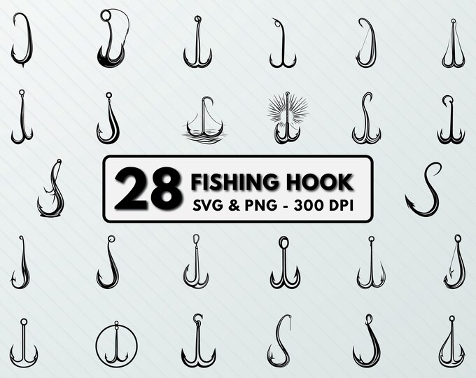 Fishing Hooks SVG Vector Bundle | 38 Fish Hook Silhouette Clipart and ...