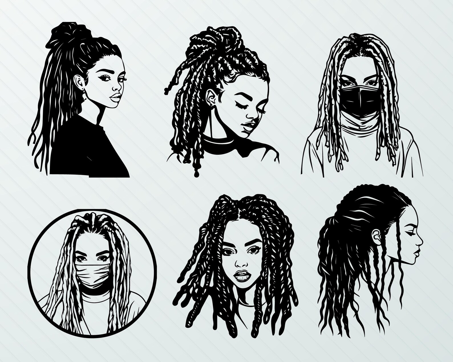 Girl Dreadlocks Silhouette: Vector Art, Clipart (SVG, PNG, Cricut Ready ...