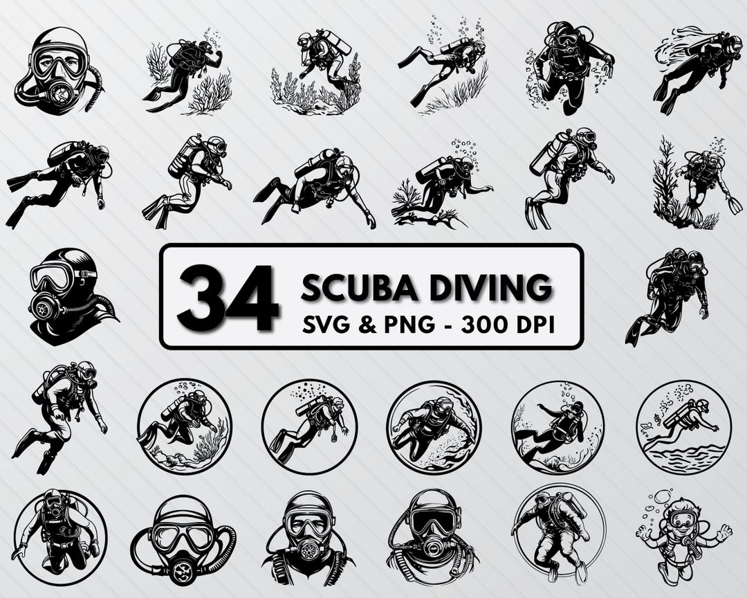 Scuba Diving Svg Bundle, Scuba Diving Silhouette Png, Under Water Scene ...
