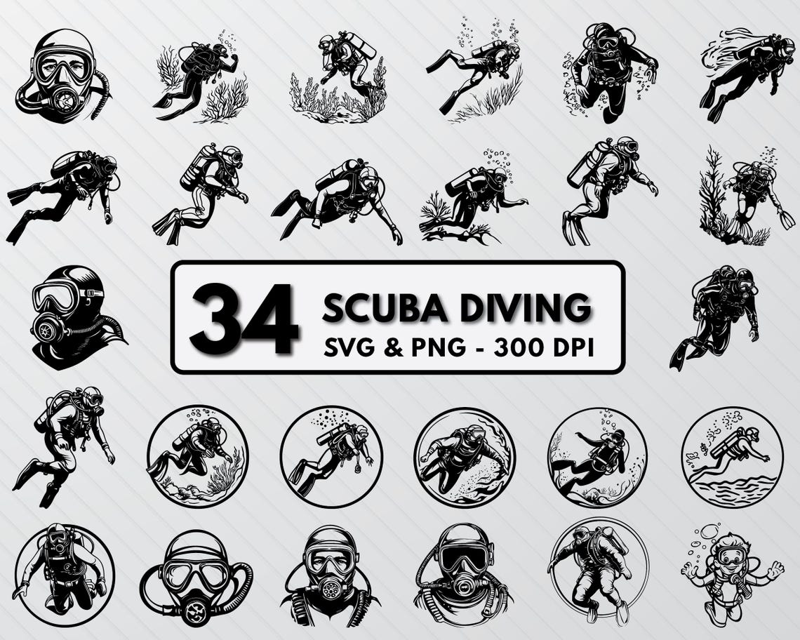 Scuba Diving Svg Bundle, Scuba Diving Silhouette Png, Under Water Scene ...