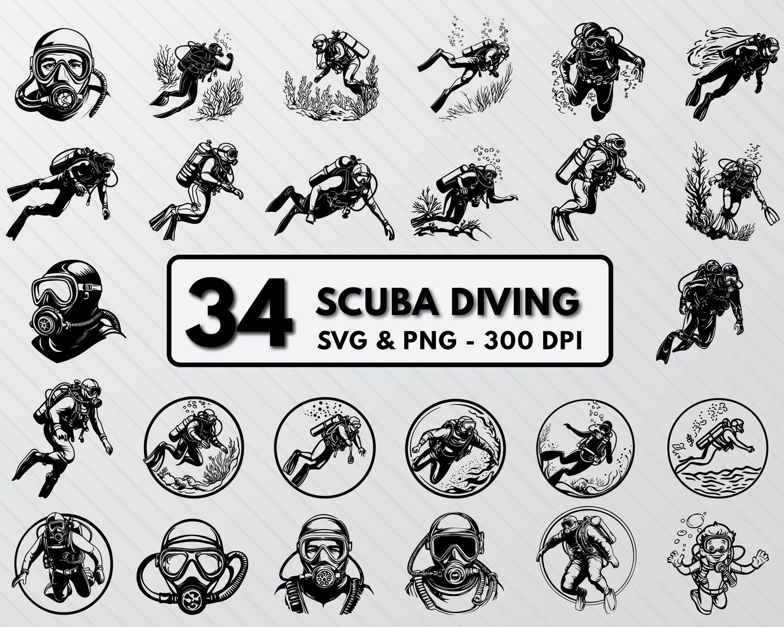 Scuba Diving Svg Bundle, Scuba Diving Silhouette Png, Under Water Scene ...