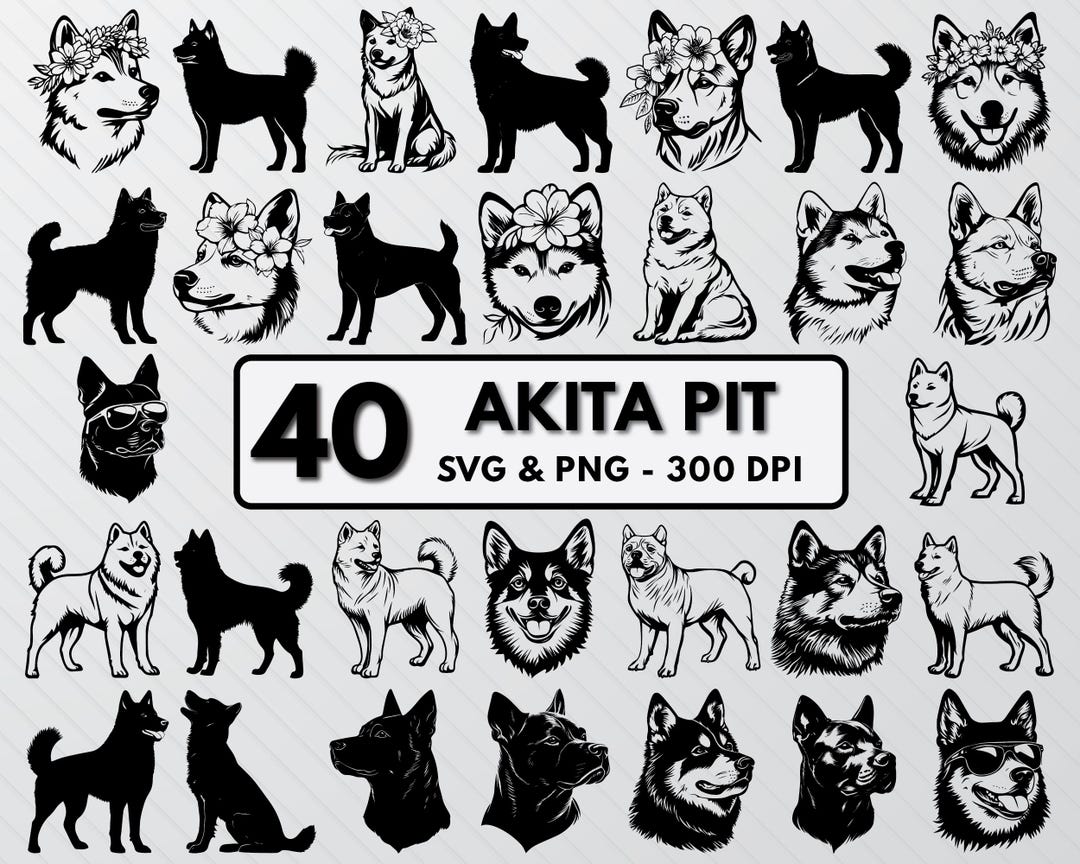 Akita Pit Silhouette Svg, Akita Pit Svg Bundle Cut File Cricut, Akita ...