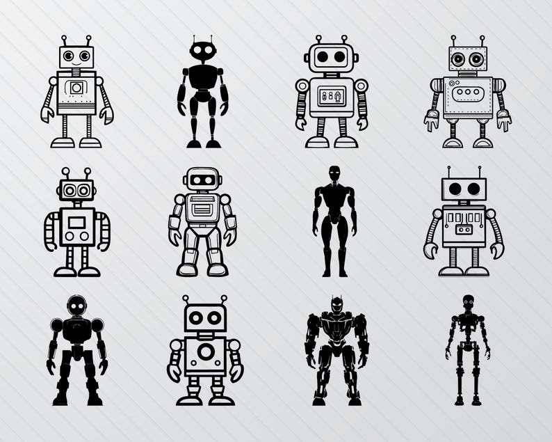 Robot Silhouette SVG Bundle: Vector Art, Clipart (PNG, Cricut) - Etsy