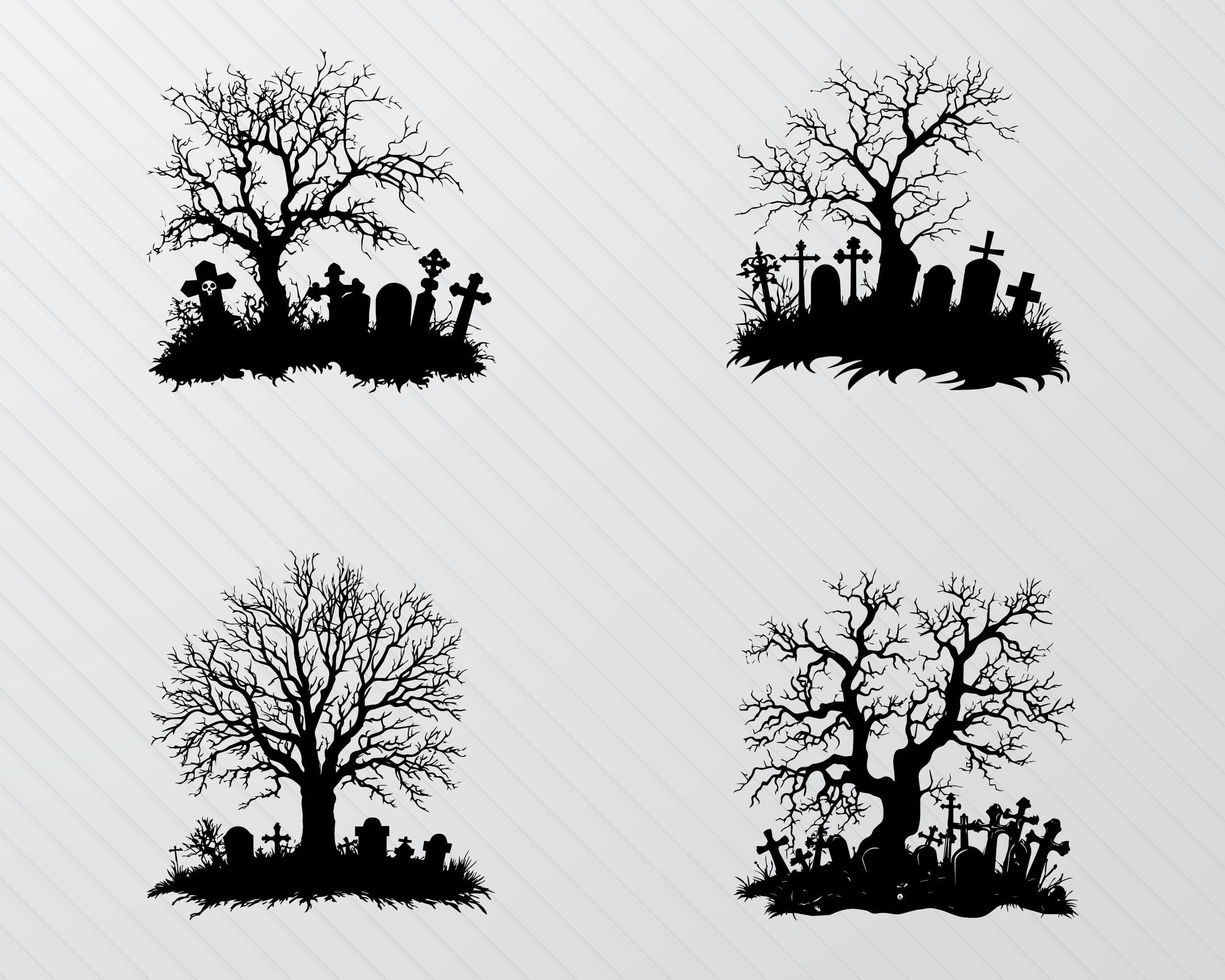 Halloween Cemetery Svg Decal Bundle, Halloween Cemetery Silhouette Cut ...