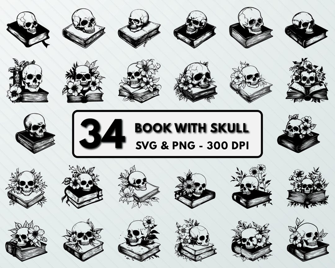 Floral Skull Reading Book SVG PNG: Cricut Cut Files - Etsy