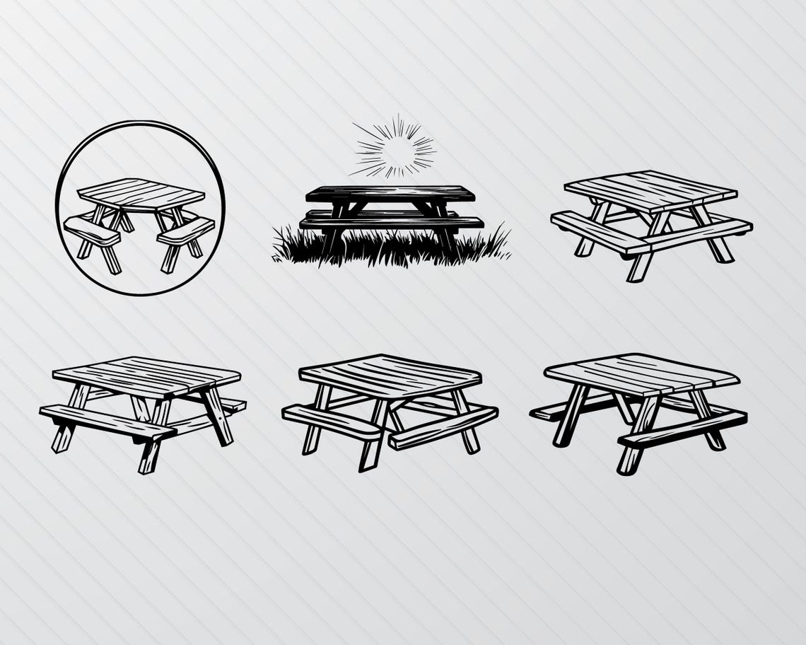 Picnic Table SVG PNG Clipart: Line Art Cut Files - Etsy