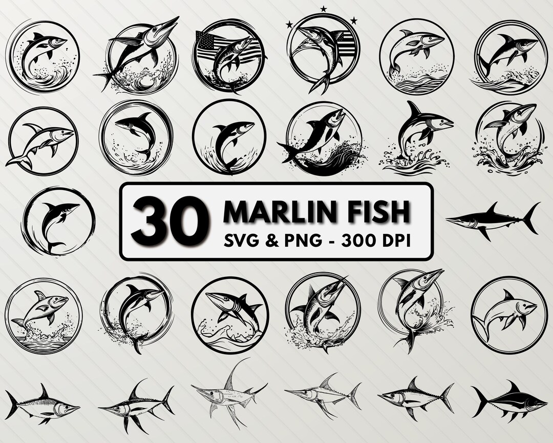 Marlin Fish Svg Bundle, Marlin Fish Silhouette Png, Fish Line Art Svg ...