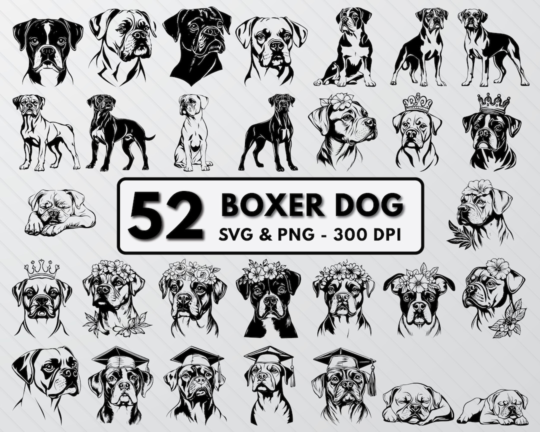 Boxer Dog Silhouette, Boxer Dogs Svg Bundle, Boxer Dog Png Clipart ...
