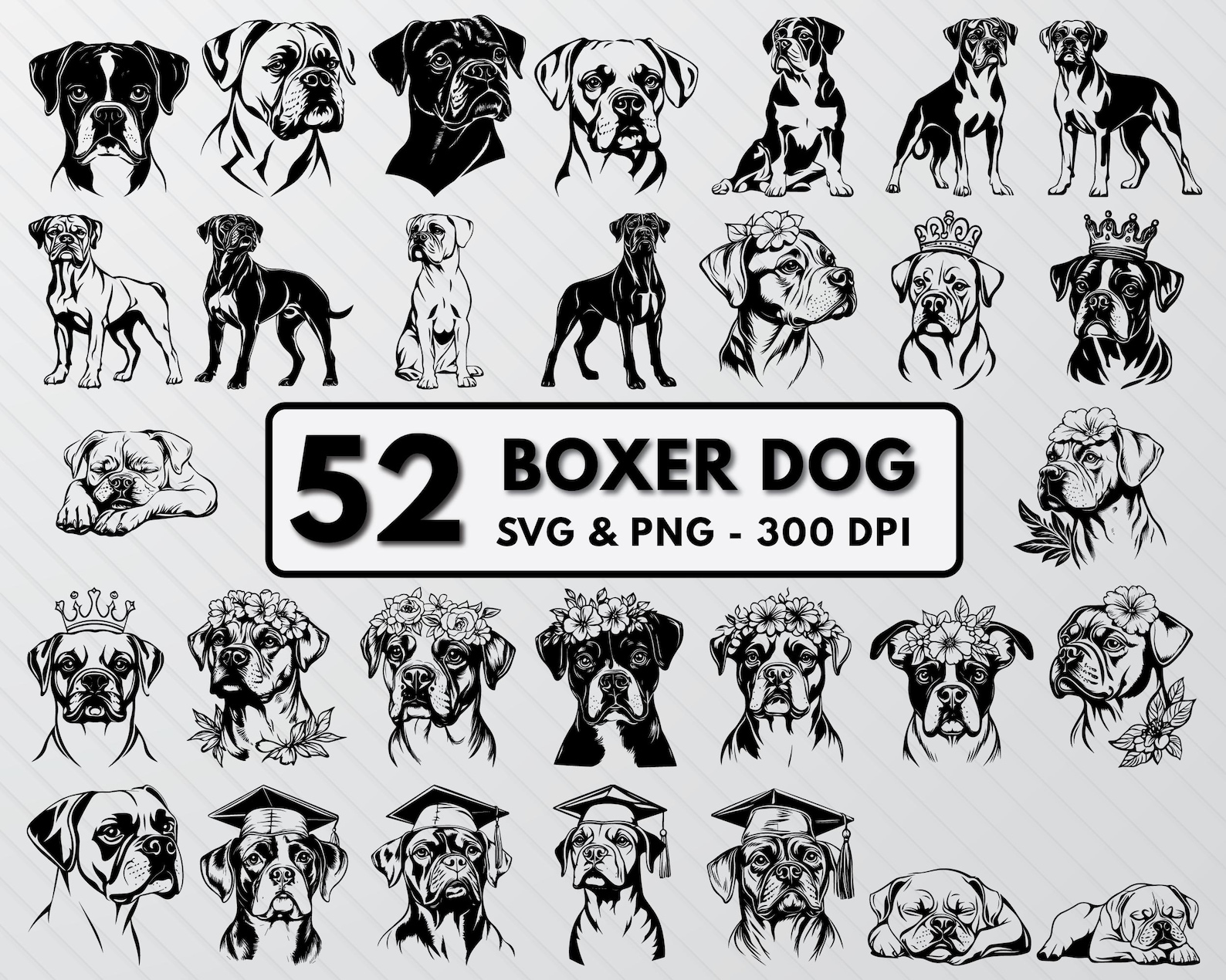 Boxer Dog Silhouette, Boxer Dogs Svg Bundle, Boxer Dog Png Clipart ...
