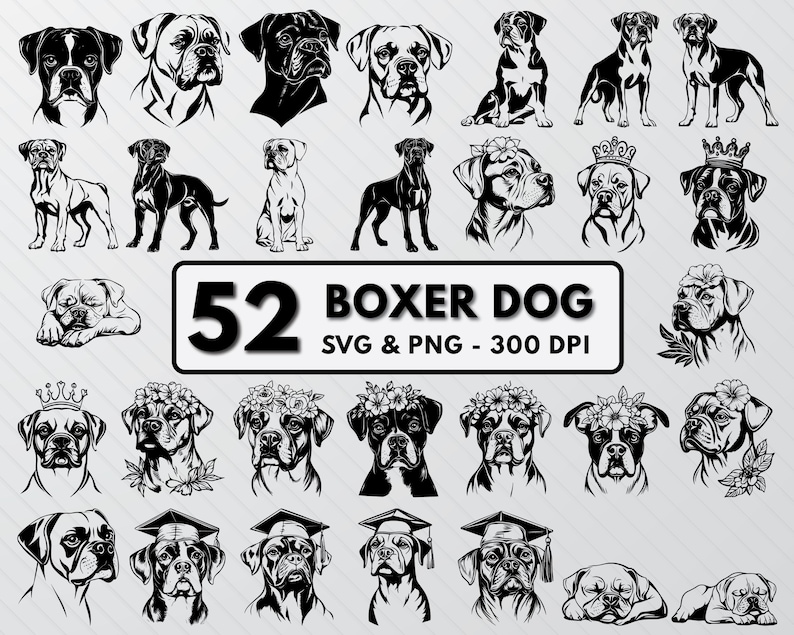 Boxer Dog Silhouette, Boxer Dogs Svg Bundle, Boxer Dog Png Clipart ...