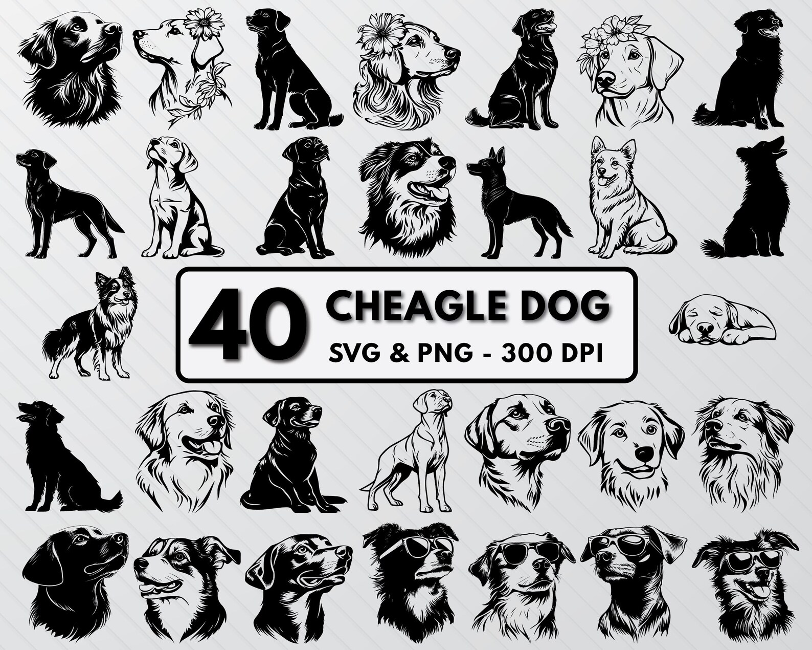 Cheagle Dog SVG Bundle: Silhouette Clipart, Decal Vector (PNG, Cricut ...