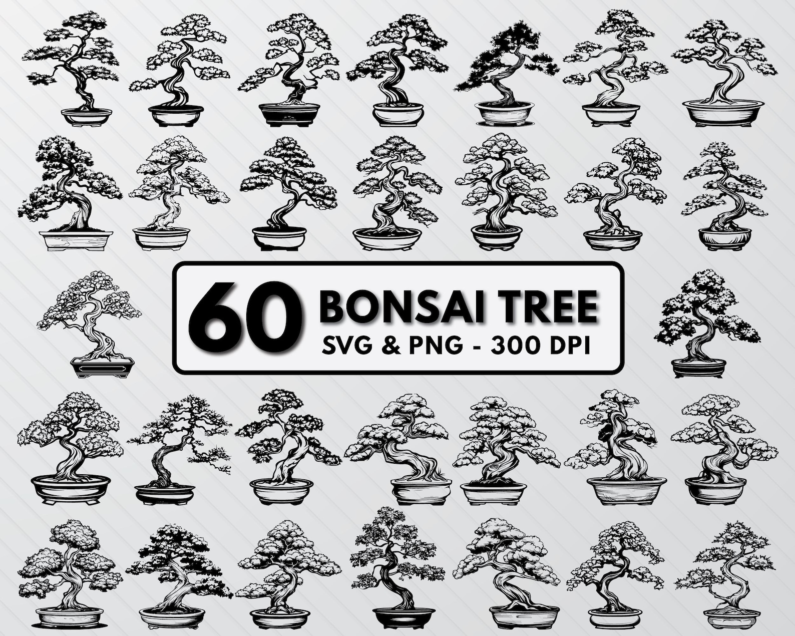 Bonsai Tree Silhouette SVG Bundle: Clipart & Decal (58 Files) - Etsy