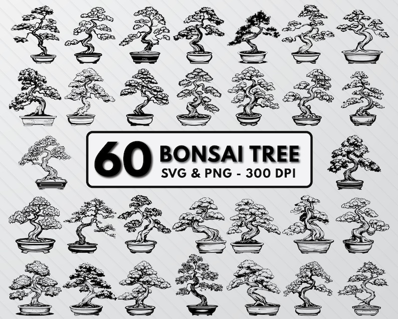 Bonsai Tree Silhouette SVG Bundle: Clipart & Decal (58 Files) - Etsy
