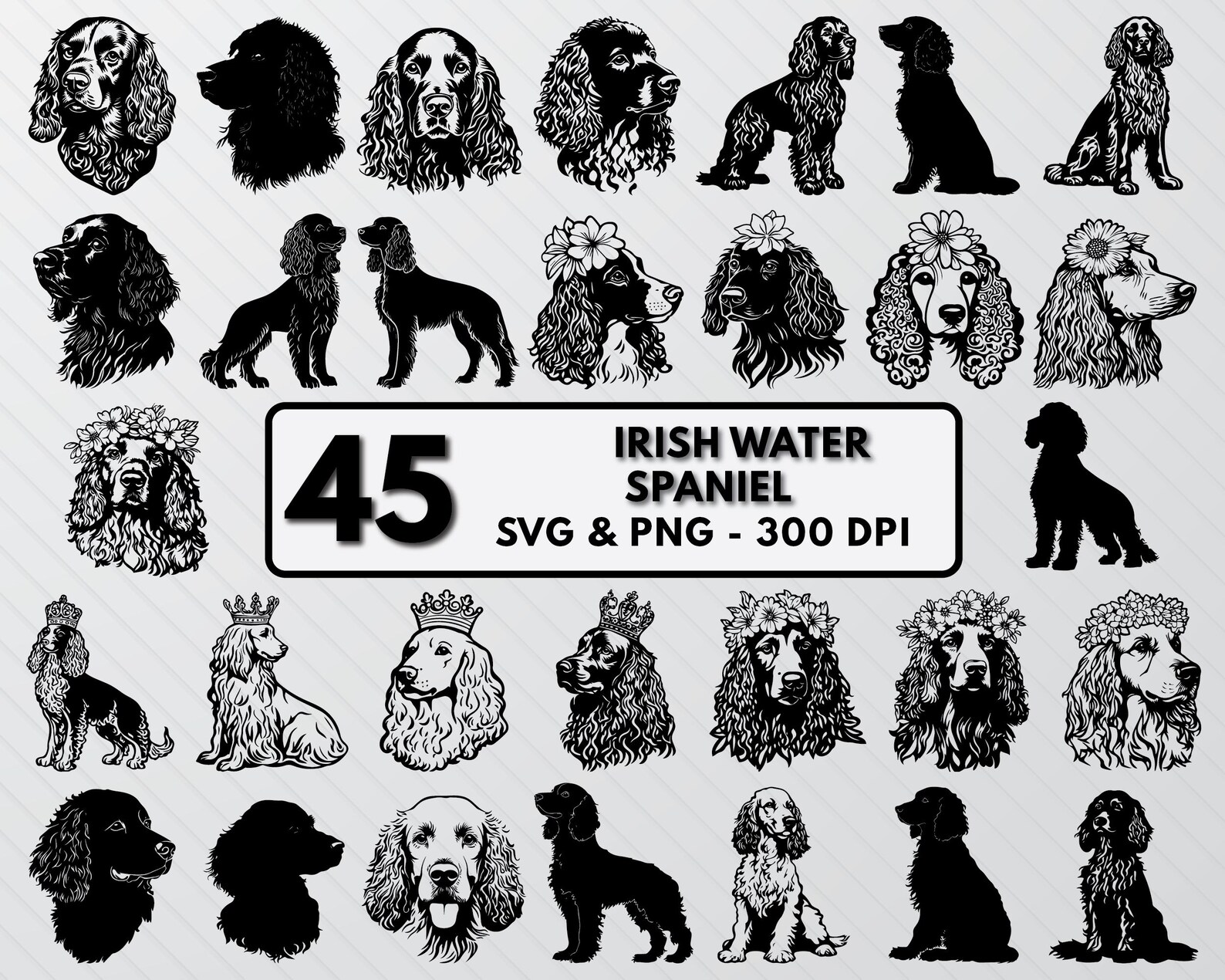 Irish Water Spaniel Silhouette: Dog SVG PNG Clipart Bundle - Etsy