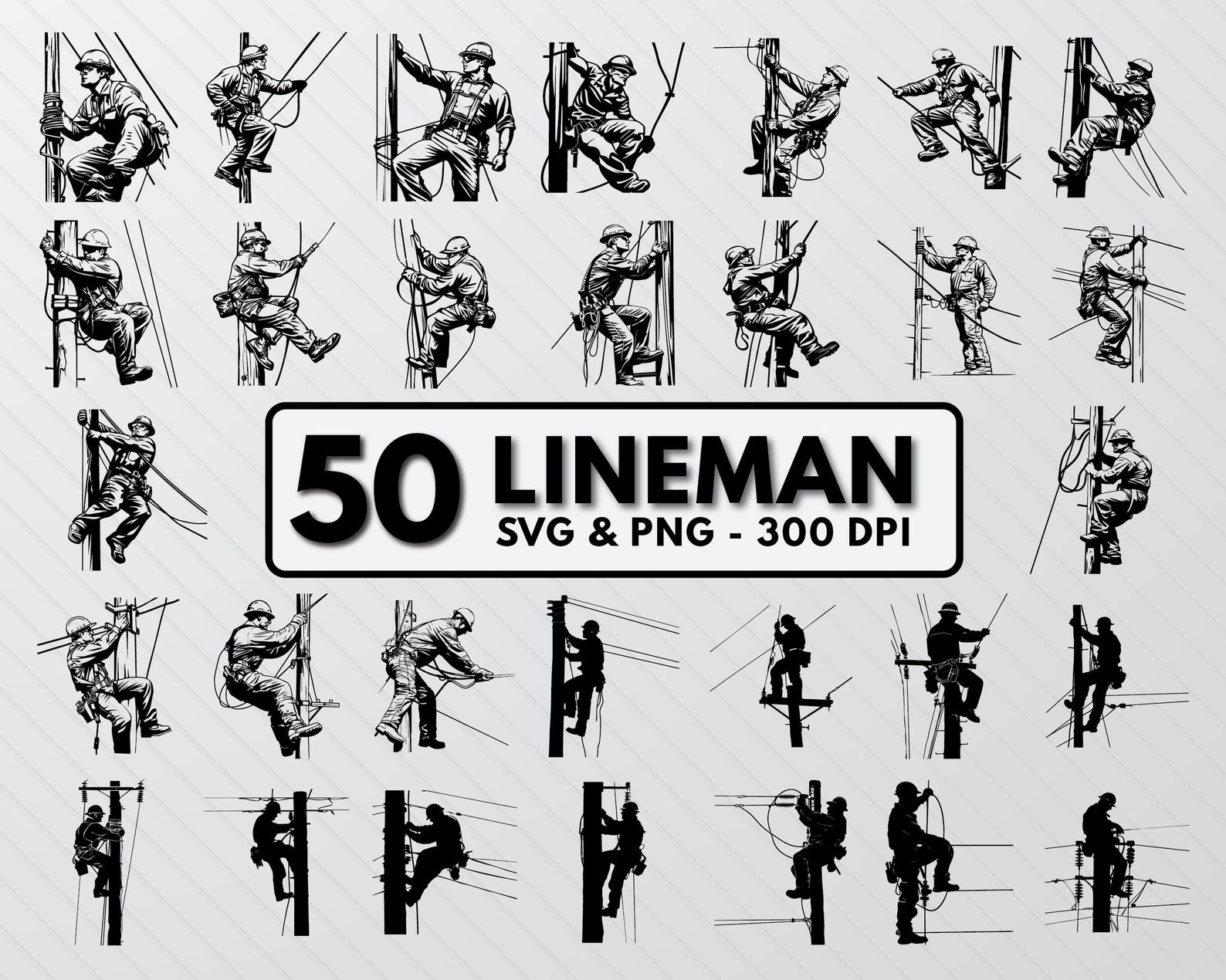 Lineman Silhouette SVG: Electrician Outlines, Decals (PNG, Vector) - Etsy