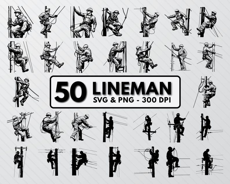 Lineman Silhouette SVG: Electrician Outlines, Decals (PNG, Vector) - Etsy