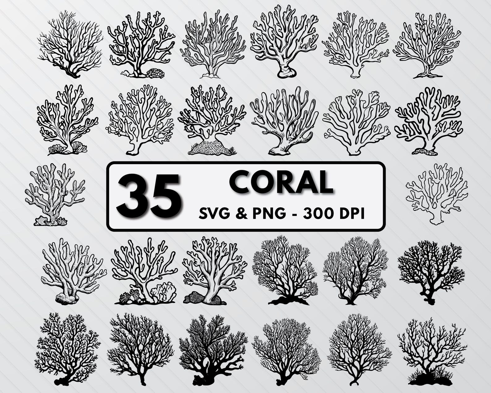 Coral SVG Bundle: Reef Silhouette, Sea Plant Clipart (PNG, Vector) - Etsy