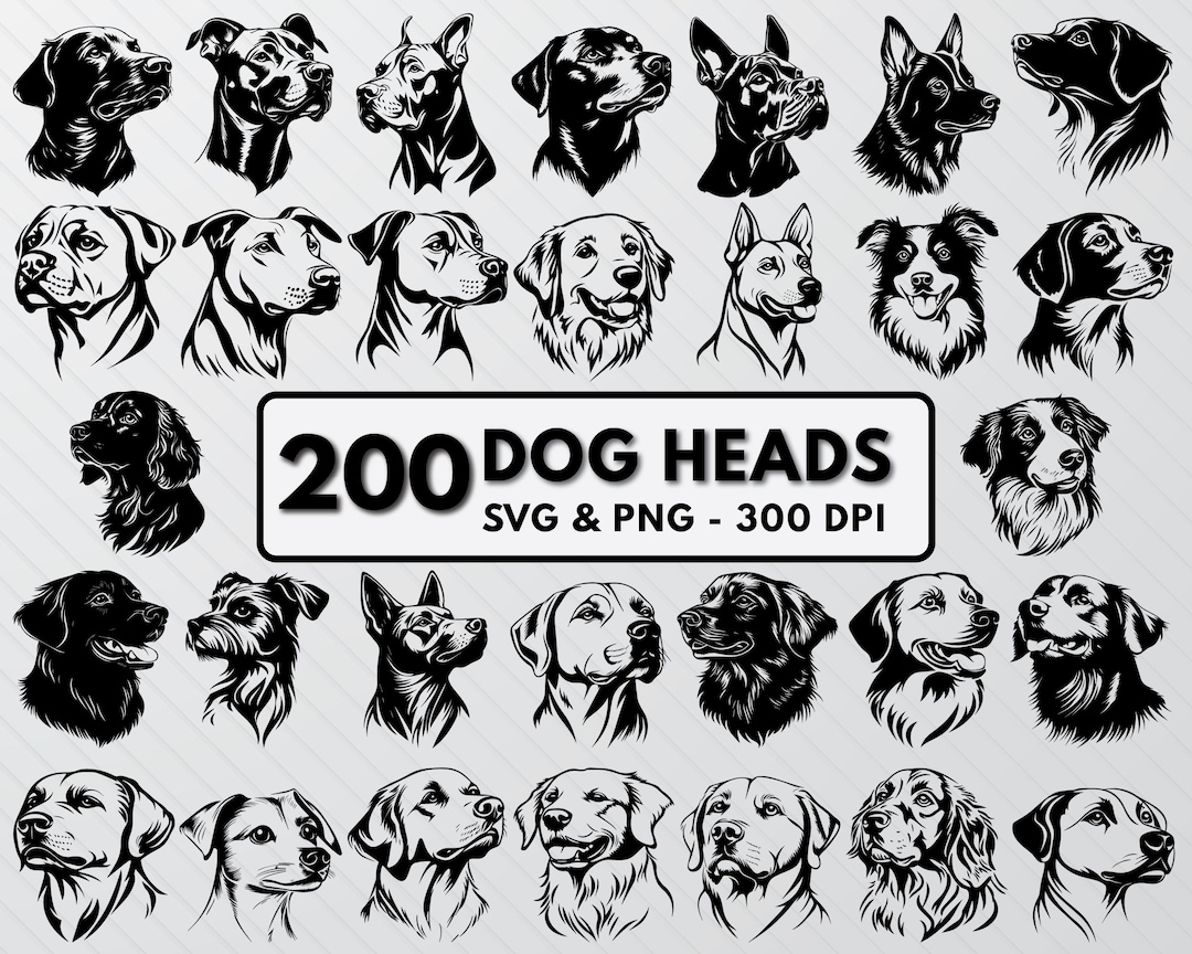 Dogs Head Silhouette, Dog Head Svg Bundle, Dogs Clipart, Dog Png Cut ...