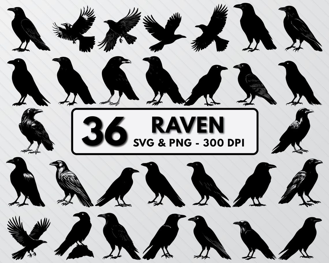 Raven Silhouette, Raven Birds Svg Bundle, Raven Clipart, Raven Icon Png ...