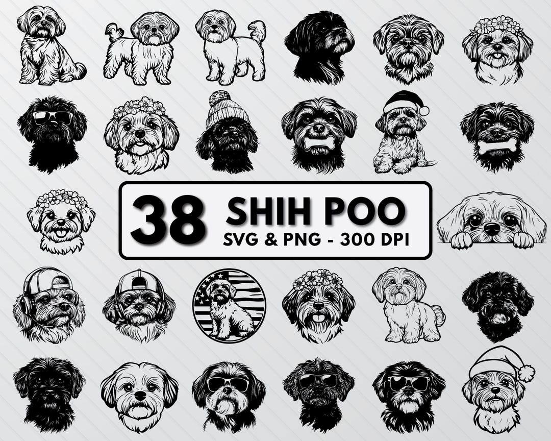 Shih Poo SVG Bundle: Dog Silhouette Vector Clipart (PNG, 300 DPI) - Etsy