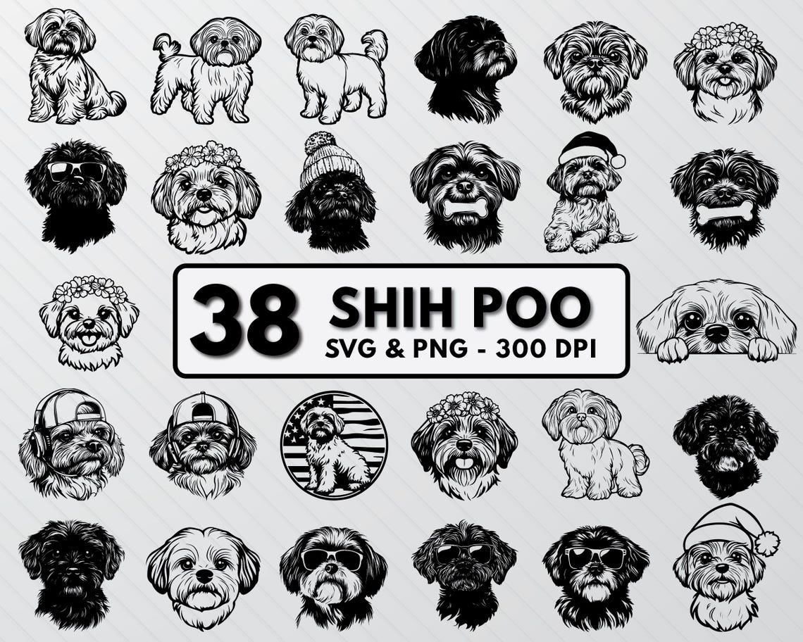 Shih Poo SVG Bundle: Dog Silhouette Vector Clipart (PNG, 300 DPI) - Etsy