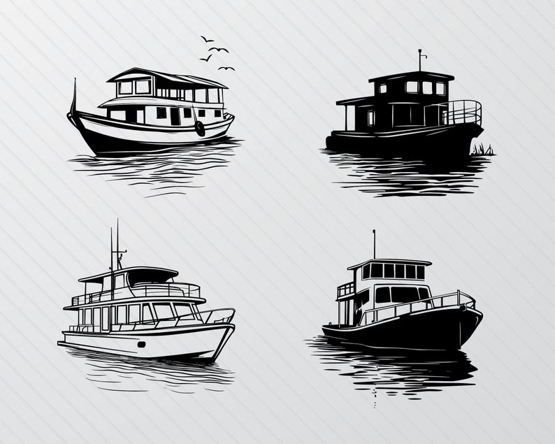 House Boat Svg Bundle, House Boat Silhouette, Traditional Houseboat ...