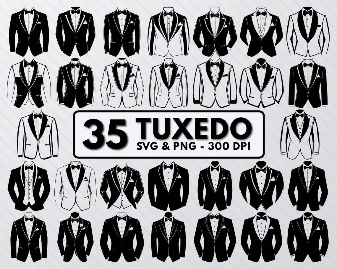Tuxedo Silhouette SVG Bundle: Clipart, Icon, Decal (PNG, Vector) - Etsy