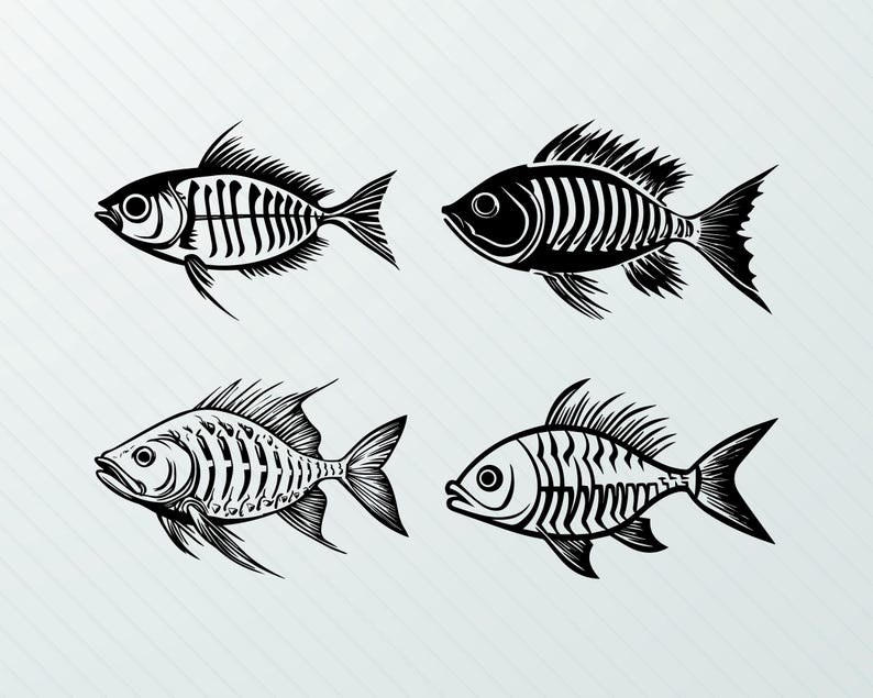 Fishbone Svg Png Bundle, Fishbone Silhouette, Fishbone Clipart, Fish ...